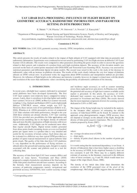 Pdf Uav Lidar Data Processing Influence Of Flight Uav Laser