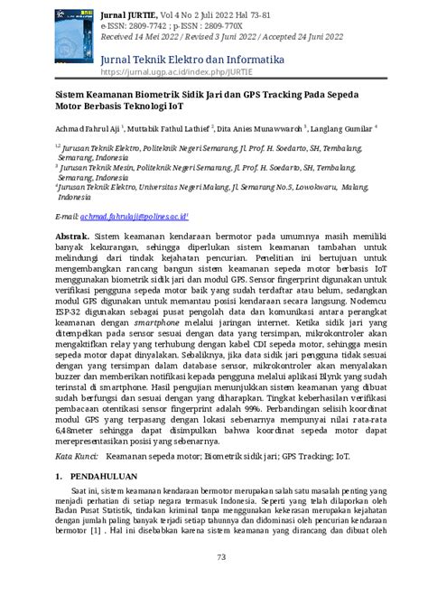 Pdf Sistem Keamanan Biometrik Sidik Jari Dan Gps Tracking Pada Sepeda