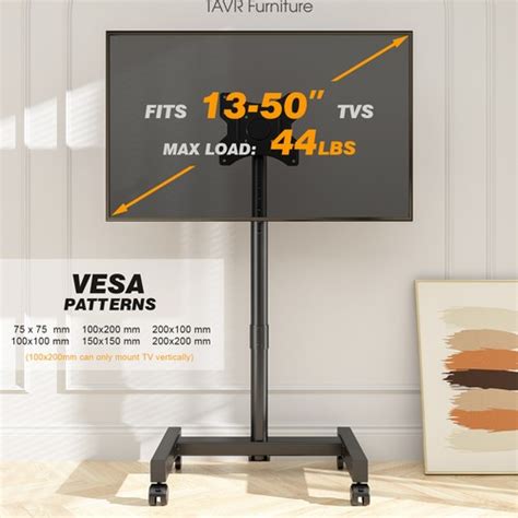 Tavr Mobile Tilt Tv Cart Tv Stand With Lockable Wheels For 13 50 Inch