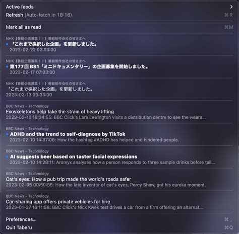 Github Mnpntaberu A Simple Rss Feed Parser For Macos Which Lives In The Menu Bar