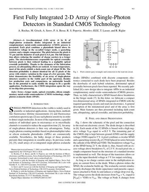 PDF First Fully Integrated 2 D Array Of Single Photon Detectors In