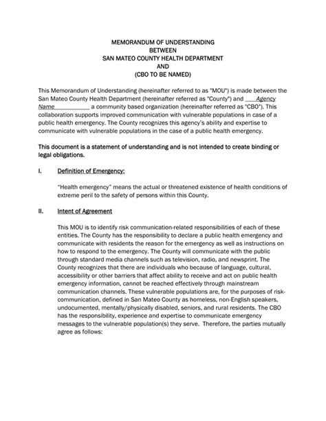 MEMORANDUM OF UNDERSTANDING In Word And Pdf Formats
