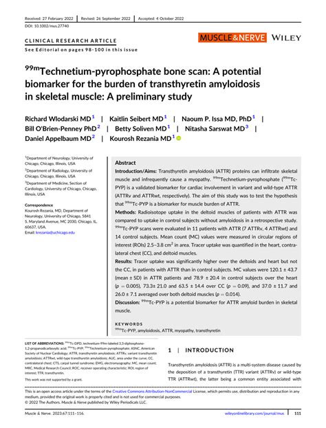 Pdf 99m Technetium Pyrophosphate Bone Scan A Potential Biomarker For
