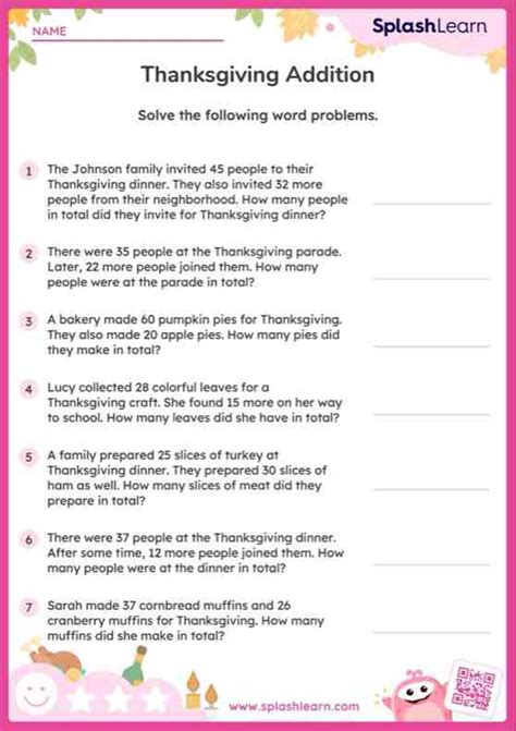 Add Within 100 Thanksgiving Word Problems — Printable Math Worksheet