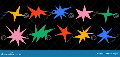 Colorful Sharp Shapes Collection Bright Irregular Sparks And Twinkles Set Stock Vector