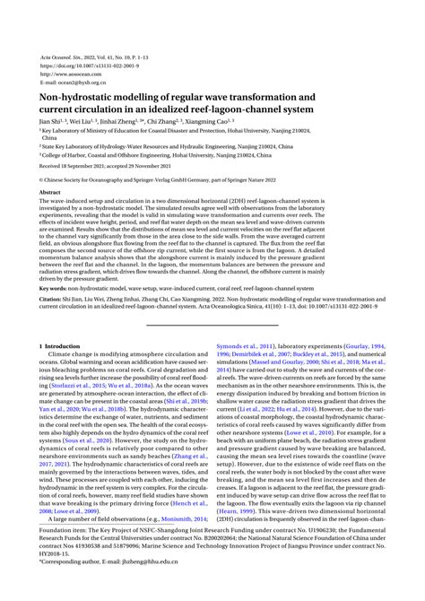 Pdf Non Hydrostatic Modelling Of Regular Wave Transformation And Current Circulation In An