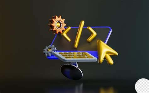 Premium Psd Computer Monitor With Gear Coding Sign Mouse Cursor On
