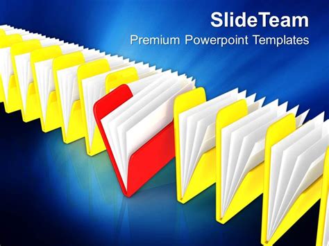 Distinct Red Folder In Row Of Folders Powerpoint Templates Ppt Themes