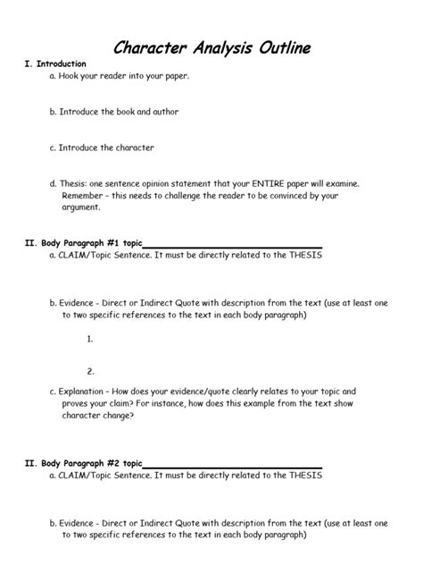 Character Analysis Outline Pdf Evidence Thesis