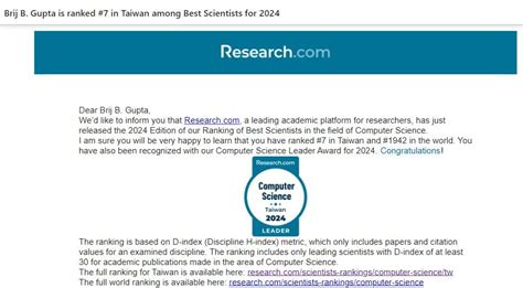 Taiwan Best Scientists Computer Science Leader Award Au Ccri