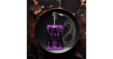 Birthday Black Purple Glitter Drips Vip Invitation Badge Zazzle