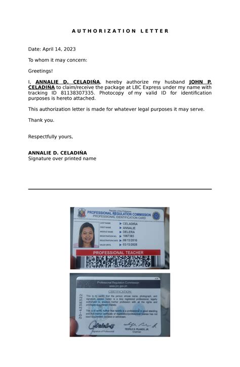 Authorization Samples Of Letters Junior High School Studocu