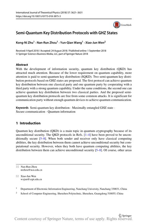 Semi Quantum Key Distribution Protocols With Ghz States Request Pdf