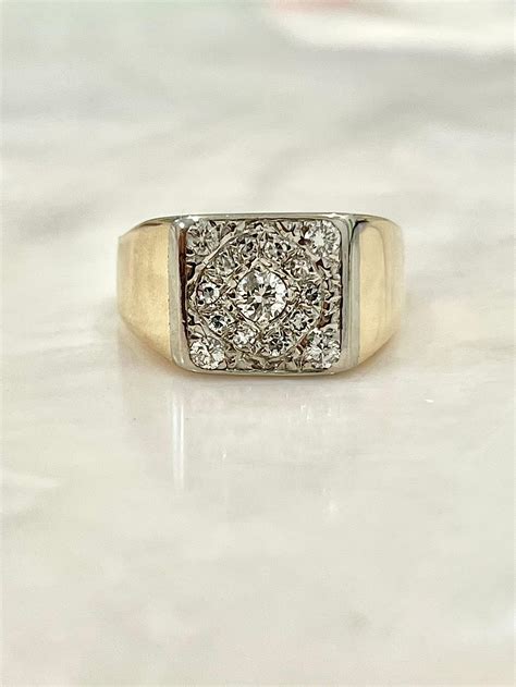 Vintage 10k Gold Mens Ring With Natural Diamonds For Sale At 1stdibs