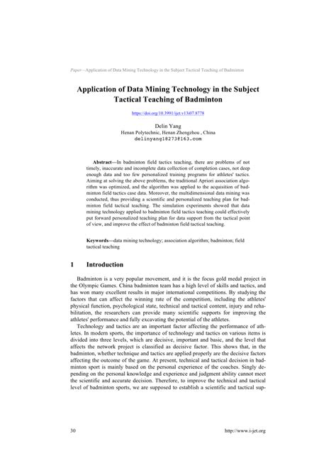 Pdf Application Of Data Mining Technology In The Subject Tactical Teaching Of Badminton
