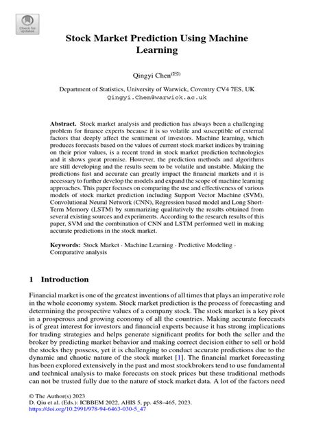 Stock Prediction With Ml Models Pdf Machine Learning Prediction