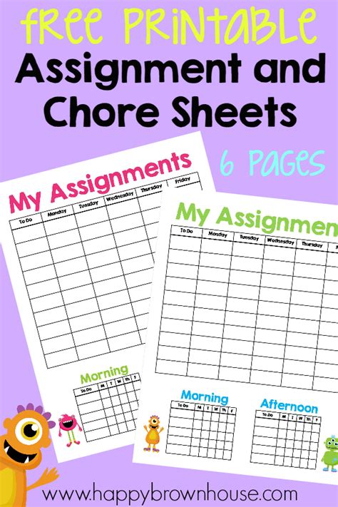 Free Printable Assignments And Chore Sheets