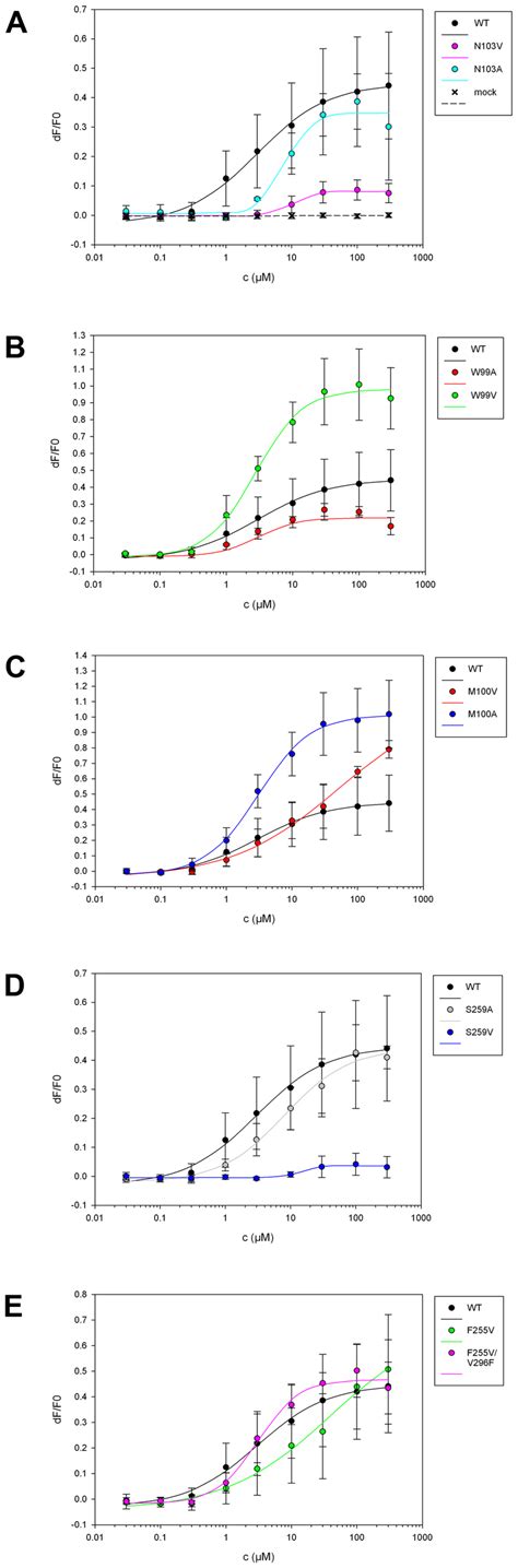 Dose Response Curves Of Htas2r38 Wild Type And Mutants After