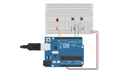 circuit design led controlado por dois botoes tinkercad