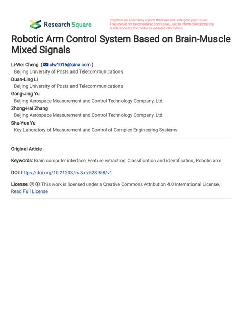 Pdf Robotic Arm Control System Based On Brain Muscle Mixed Signals