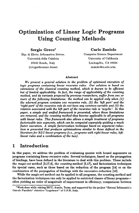 Pdf Optimization Of Linear Logic Programs Using Counting Methods