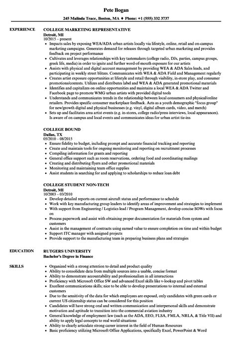 College Resume Samples Velvet Jobs
