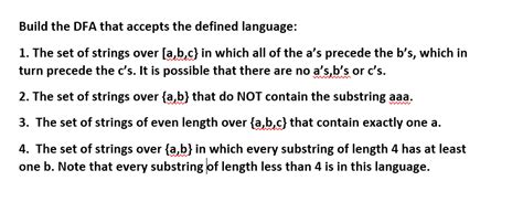 Solved Build The Dfa That Accepts The Defined Language 1