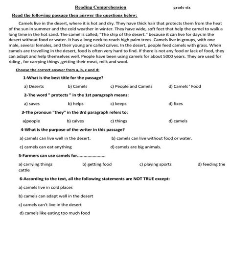 Solved Reading Comprehension Grade Six Read The Following Reading 1 Answer