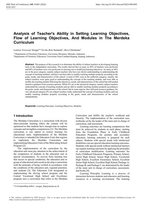 Pdf Analysis Of Teachers Ability In Setting Learning Objectives Flow Of Learning Objectives