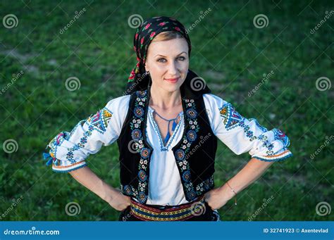 Beautiful Singer Posing In Traditional Costume Romanian F Stock Image