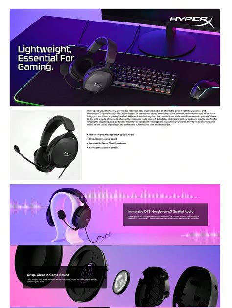 Hyperx Original Hyperx Cloud Stinger 2 Core Gaming Headset Gaming Grade Wire Headphone With