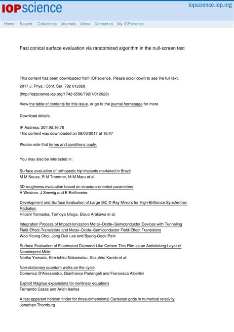 pdf fast conical surface evaluation via randomized algorithm in the null screen test