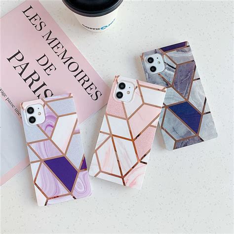 Geometric Marble Square Phone Case For Iphone 11 12 13 Pro Max Xr Xs