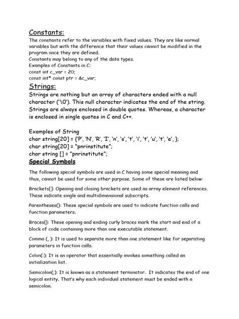 Tokens In C Language Pdf Bracket Computing
