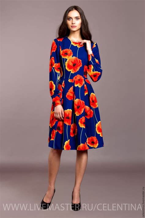 Синее платье с цветочным принтом Красивое летнее платье Миди в интернет магазине на Ярмарке