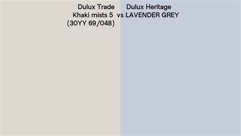 Dulux Trade Khaki mists 5 (30YY 69/048) vs Dulux Heritage LAVENDER GREY ...