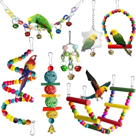 Jouets Pour Oiseaux 7 Pièces Jouet Perroquet Jouets à Mâcher à