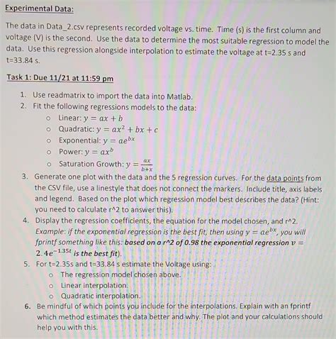 Solved Experimental Data The Data In Data Csv Represents Chegg