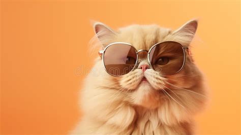 Mad Persian Peak Nose Cat Wearing Sunglasses Luxurious Domestic Kitty