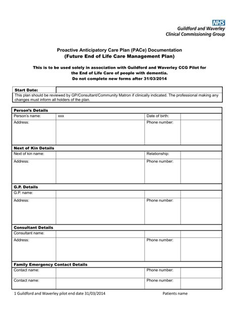 Pace Plan Template