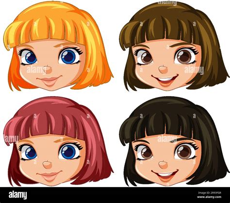 Cute Girl Face Smilling Isolated In Different Hair Colour Illustration Stock Vector Image And Art
