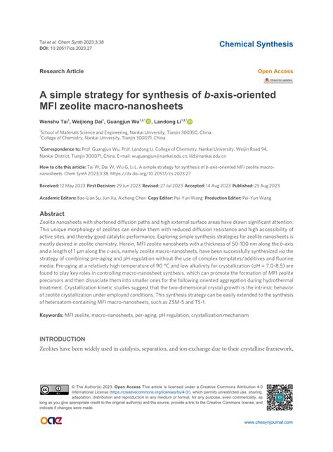 Pdf A Simple Strategy For Synthesis Of B Axis Oriented Mfi Zeolite