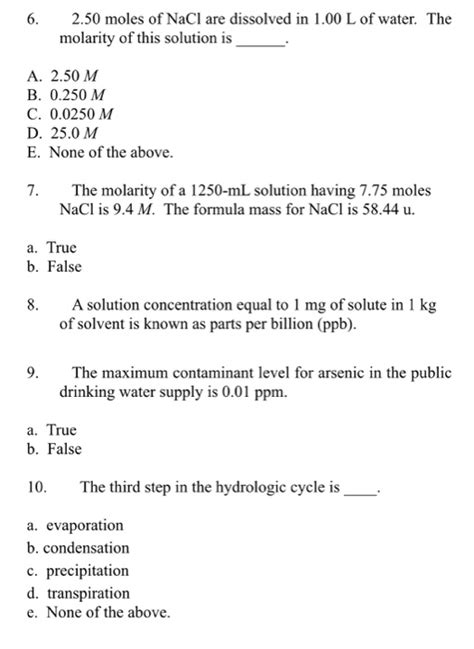 solved 2 50 moles of nacl are dissolved in 1 00 l of water