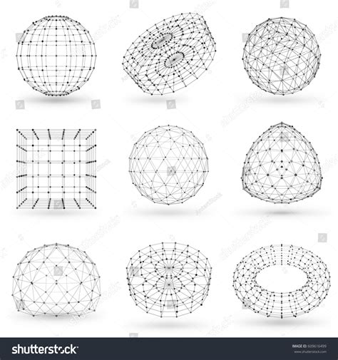 Set Wireframe Polygonal Elements Abstract Geometric Stock Vector Shutterstock