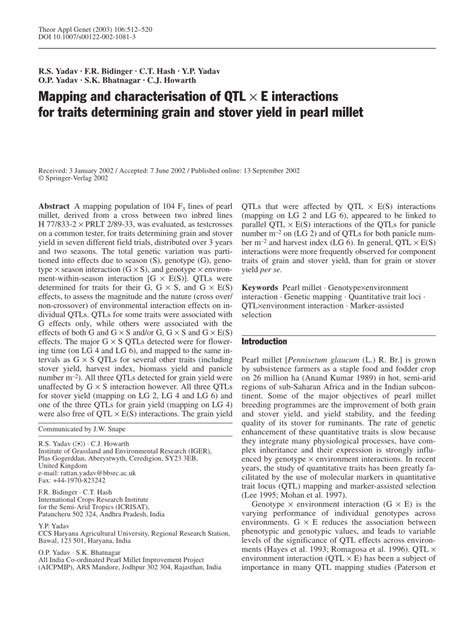 Pdf Mapping And Characterisation Of Qtl × E Interactions For Traits Determining Grain And