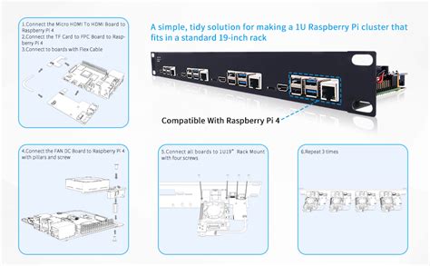 Geeekpi 1u Rack Kit For Raspberry Pi 4 1u Rackmount Supports 1 4 Units With 4pcs Fans Aluminum