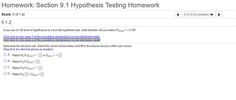 Solved Homework Section Hypothesis Testing Homework Chegg Com