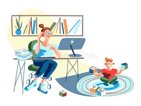 Madre Que Trabaja En La Oficina Ilustración Del Vector Ilustración De