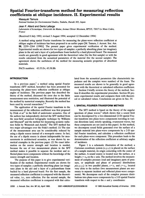 PDF Spatial Fouriertransform Method For Measuring Reflection Coefficients At Oblique Incidence