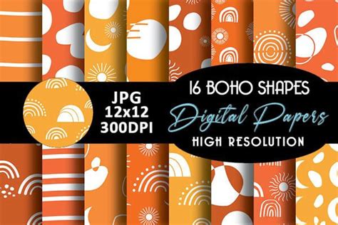 Orange Boho Shapes Digital Papers Graphic By Grafixeo · Creative Fabrica